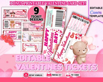 Editable Valentine’s Day Tickets Canva Template, Printable Classroom ...