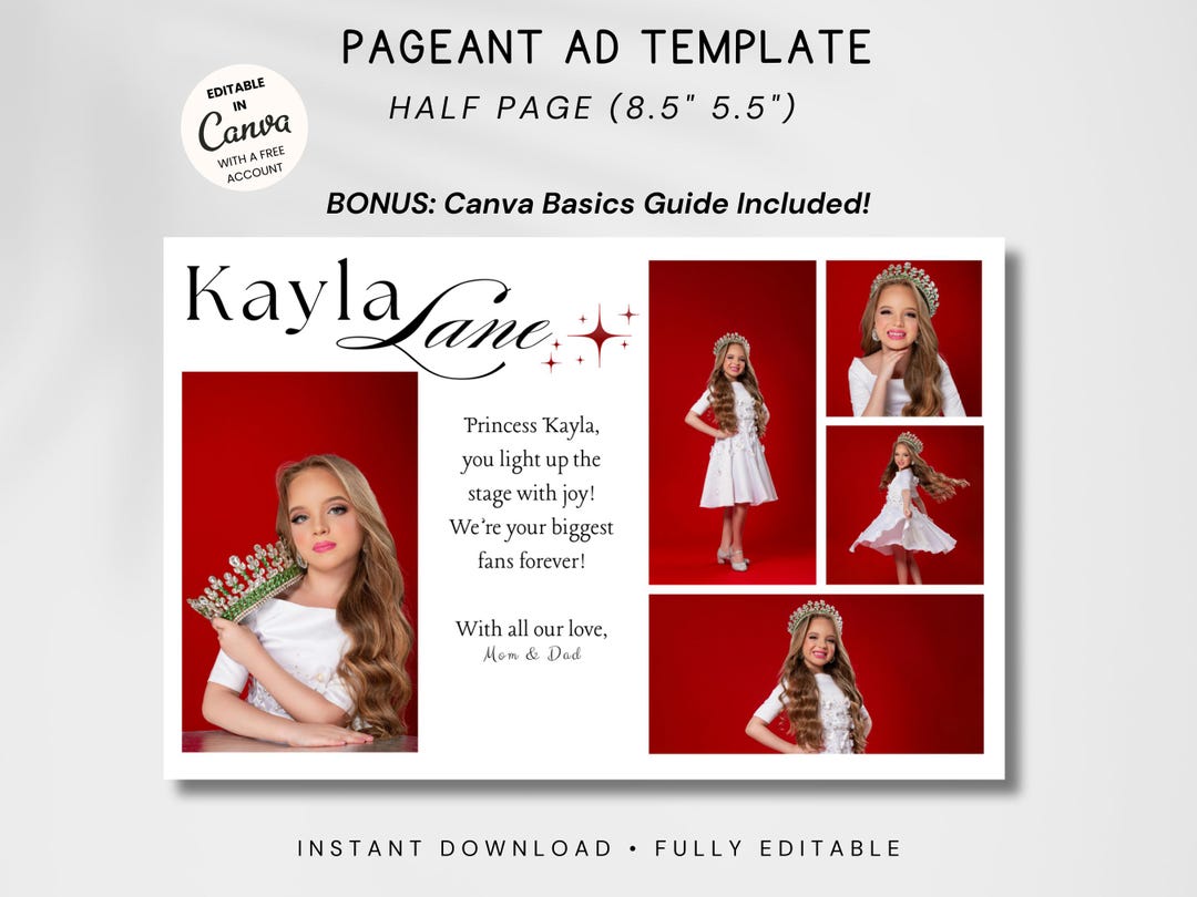 Pageant Half Page Ad Template, Editable Beauty Queen Program Ad Canva ...