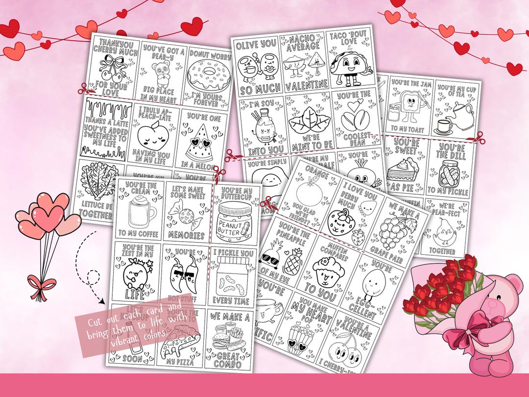 Printable Valentine’s Day Coloring Cards for Kids Classroom - Etsy