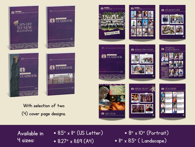Class of 2026 Yearbook Template, Editable School Memory Yearbook Layout ...