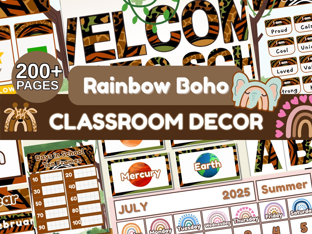 Rainbow Boho Safari Classroom Decor Bundle (digital Download) - Etsy