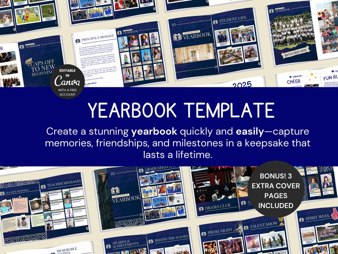 High School Yearbook Pages Template, Editable Canva Class of 2026 ...