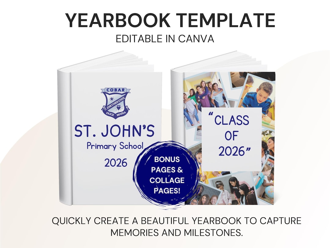 Elementary School Yearbook Template 2026 – Editable Canva Design (71 ...