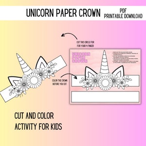 Unicorn Paper Crown Craft, Unicorn Kids Coloring Craft, Unicorn ...