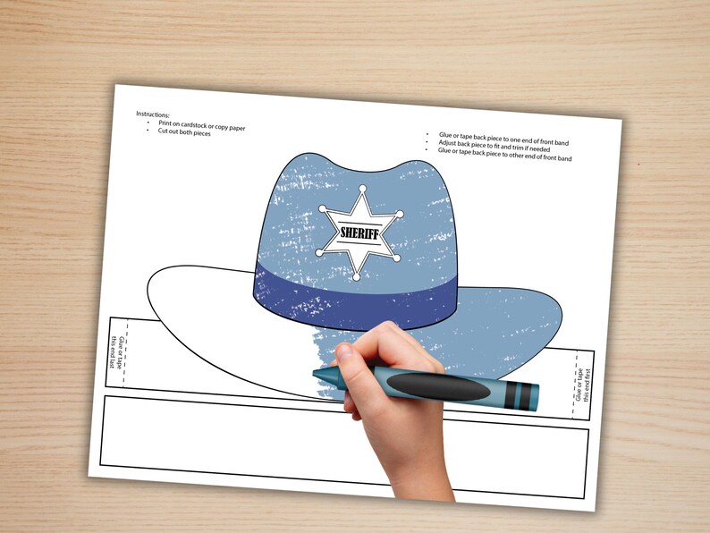 Sheriff Hat Paper Crown, Coloring Page Craft Printable Kids Paper Craft ...