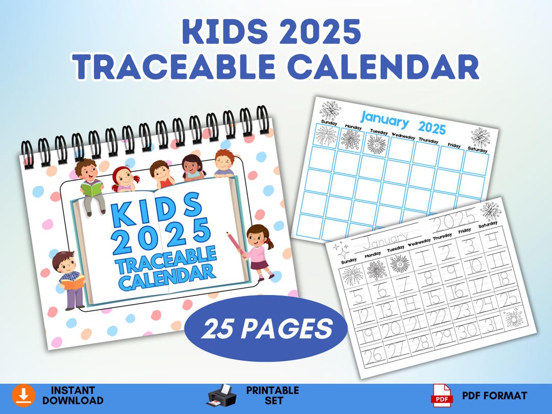 Kids 2025 Traceable Calendar, Tracing Activities, Learning Calendar ...