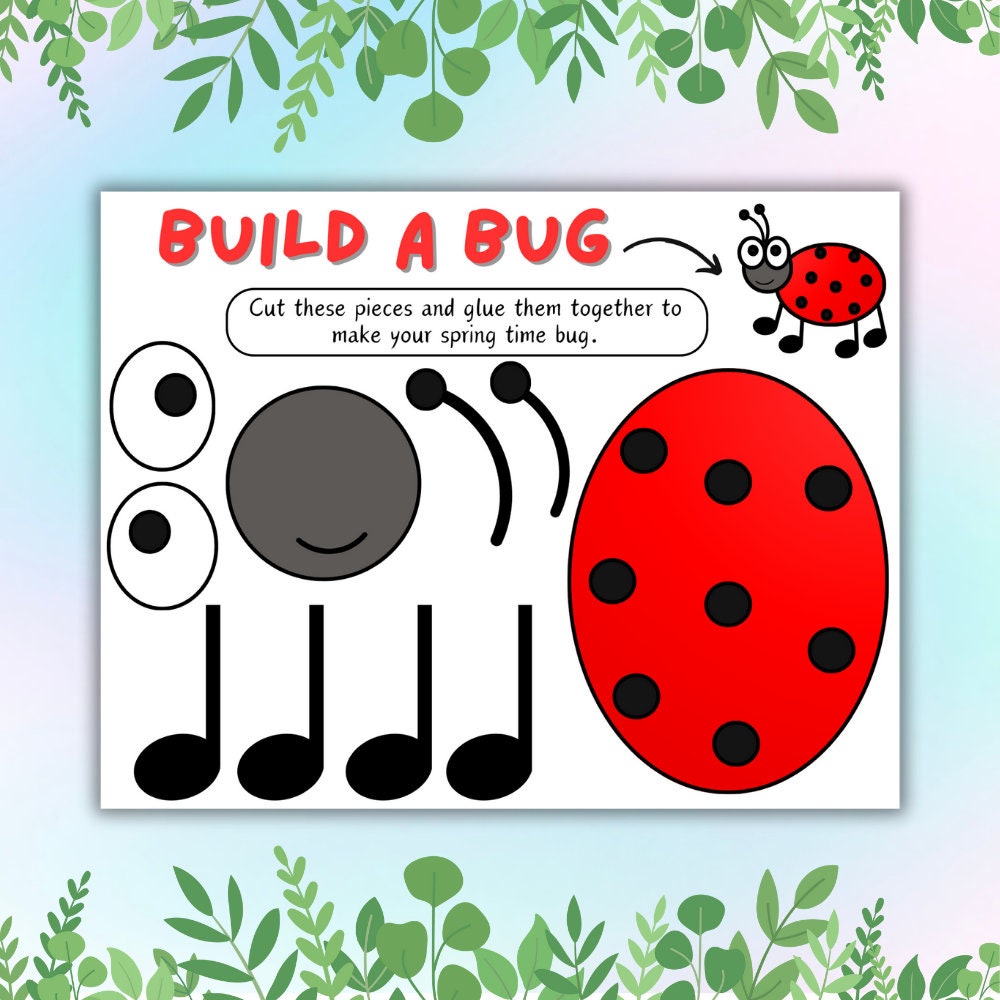 Spring Cut & Glue Activity, Build a Bug Cut and Glue Craft, Printable ...