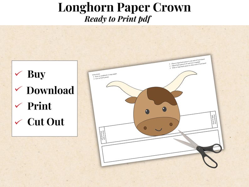 Longhorn Hat Paper Crown Craft, Cow Paper Crown Template, Wild West ...