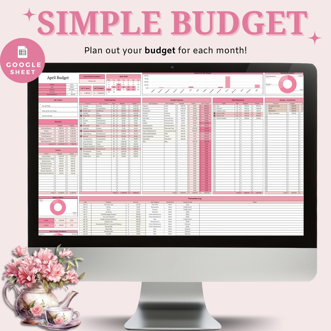 Monthly Budget Google Sheets, Simple Budget Spreadsheet, Google Sheets ...