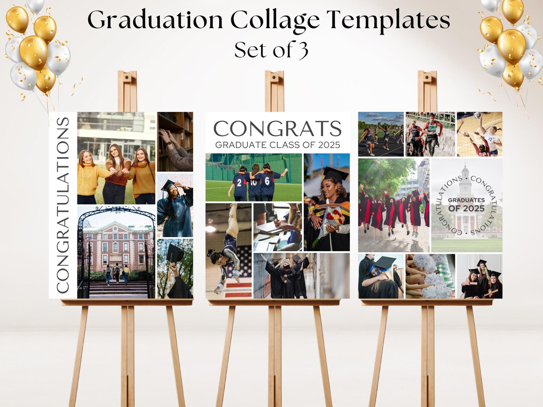 Graduation Photo Collage Template Set, Graduation Party Poster Display ...