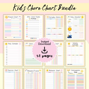 Kids Chore Chart Bundle, Kids Reward Chart, School Routine, Behavior ...