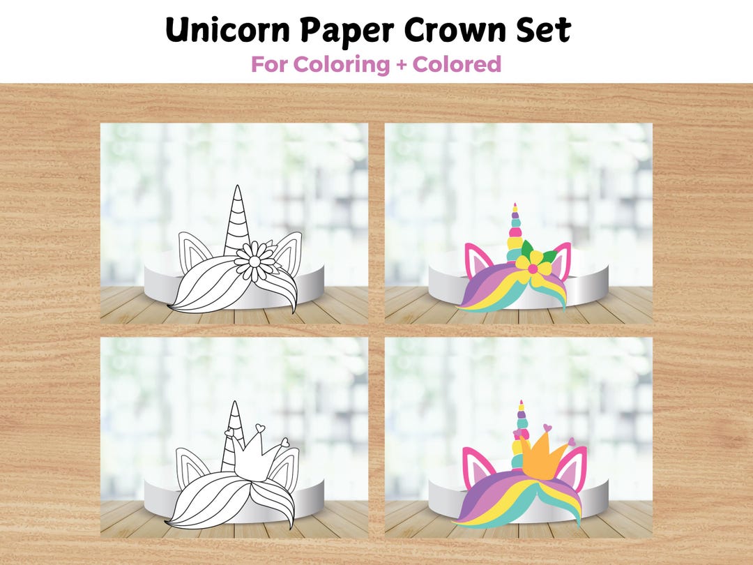 Unicorn Paper Crowns, Unicorn Coloring Craft, Unicorn Activity for Kids ...