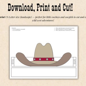 Cowboy Hat Paper Crown, Coloring Craft for Kids, Cowgirl & Cowboy ...