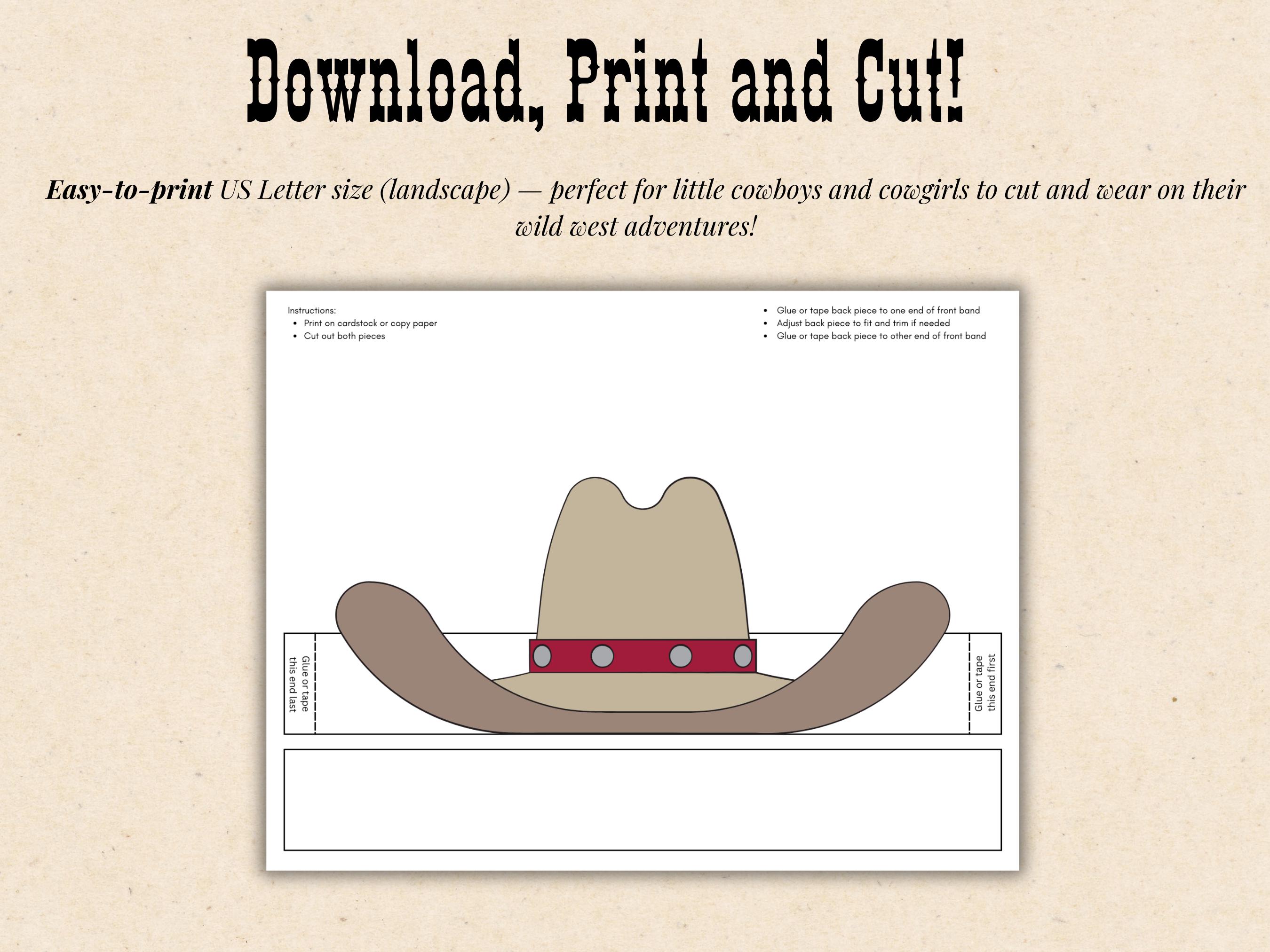 Cowboy Hat Paper Crown, Coloring Craft for Kids, Cowgirl & Cowboy ...