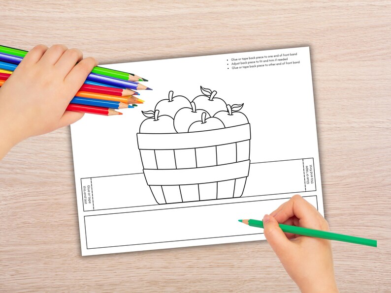 Basket of Apples Paper Crown, Thanksgiving Autumn Fall Party Coloring ...