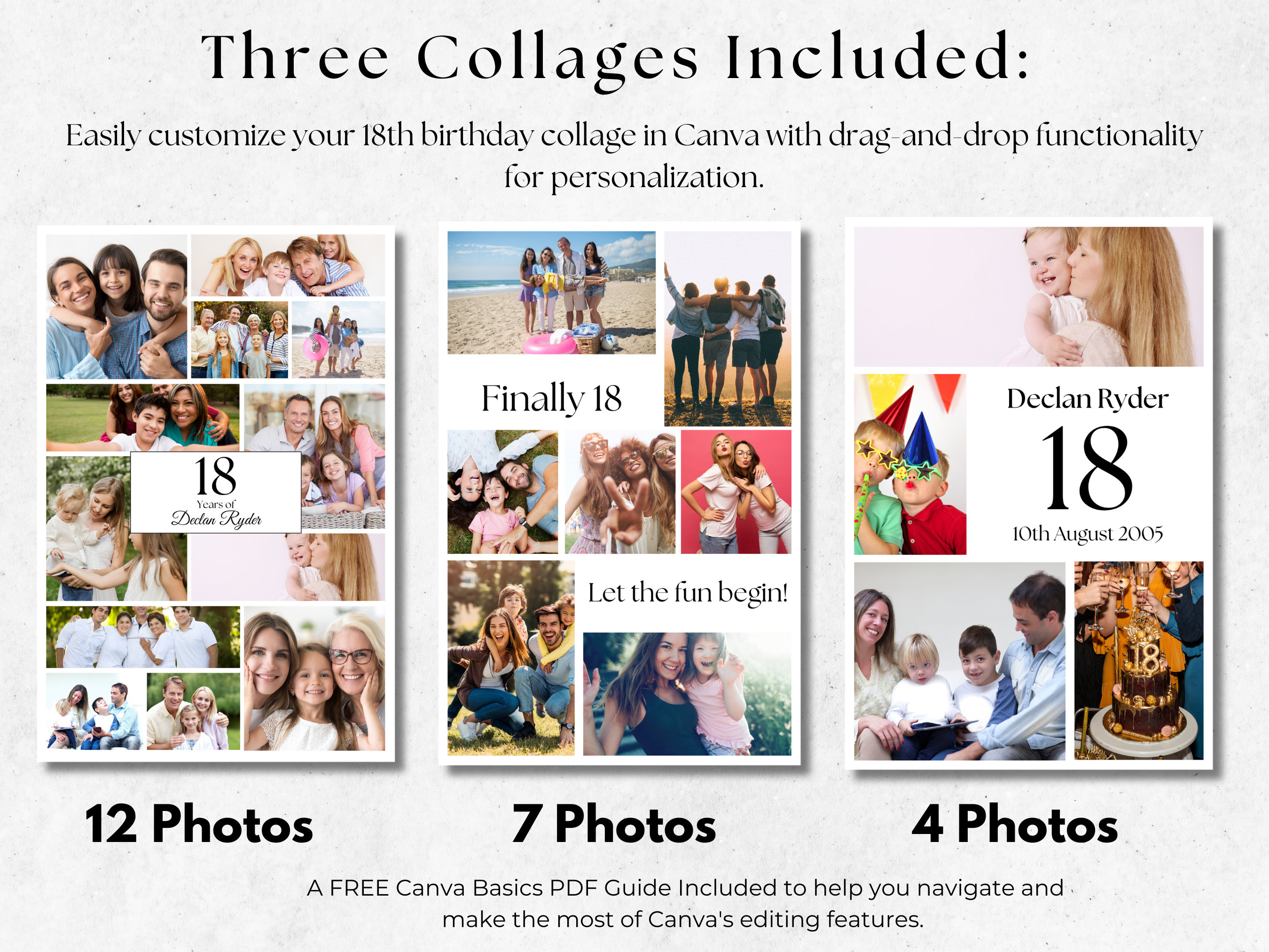 18th Birthday Photo Collage Poster Bundle Template, Eighteenth Birthday ...