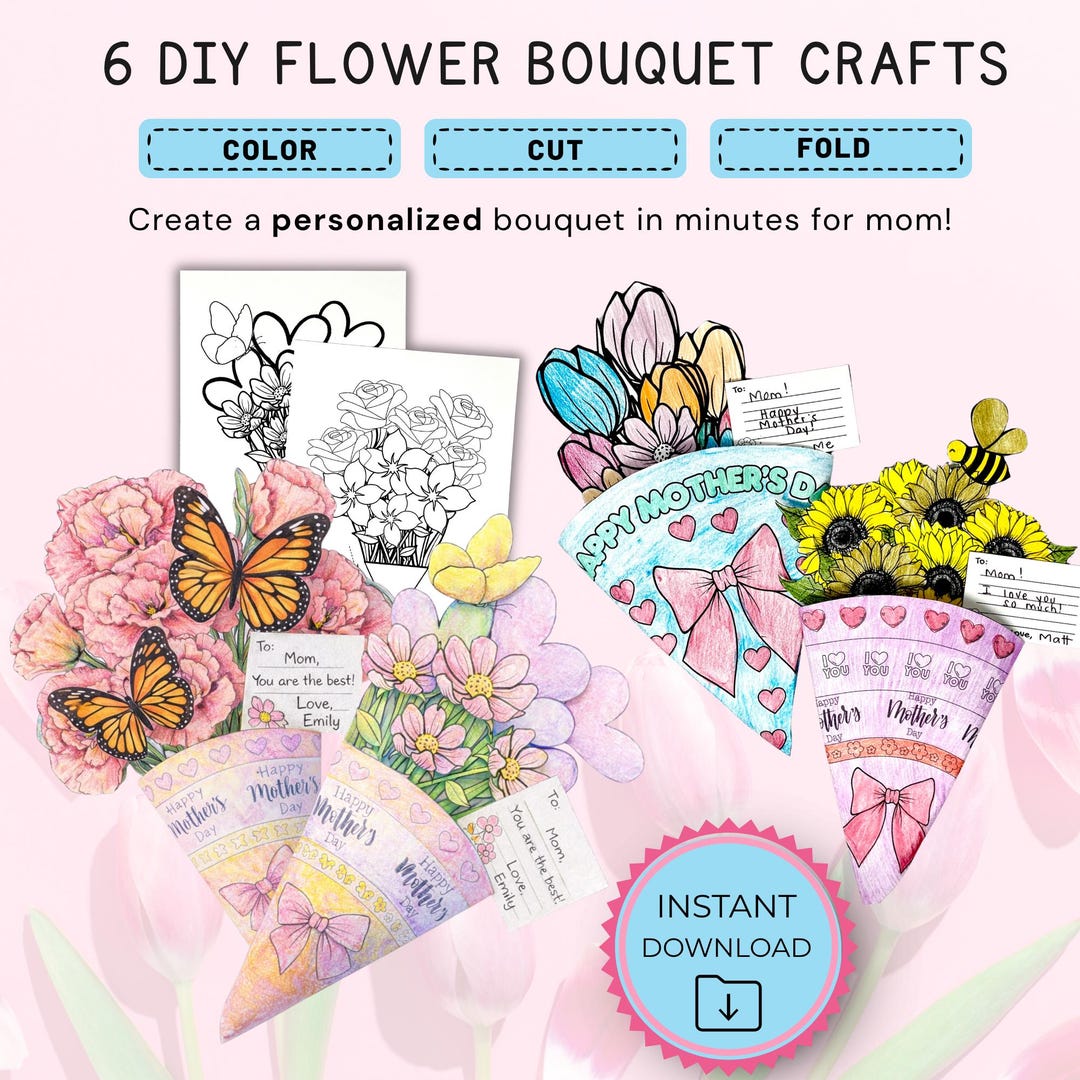 Mother’s Day Bouquet Craft Printable Bundle, Classroom or Sunday School ...