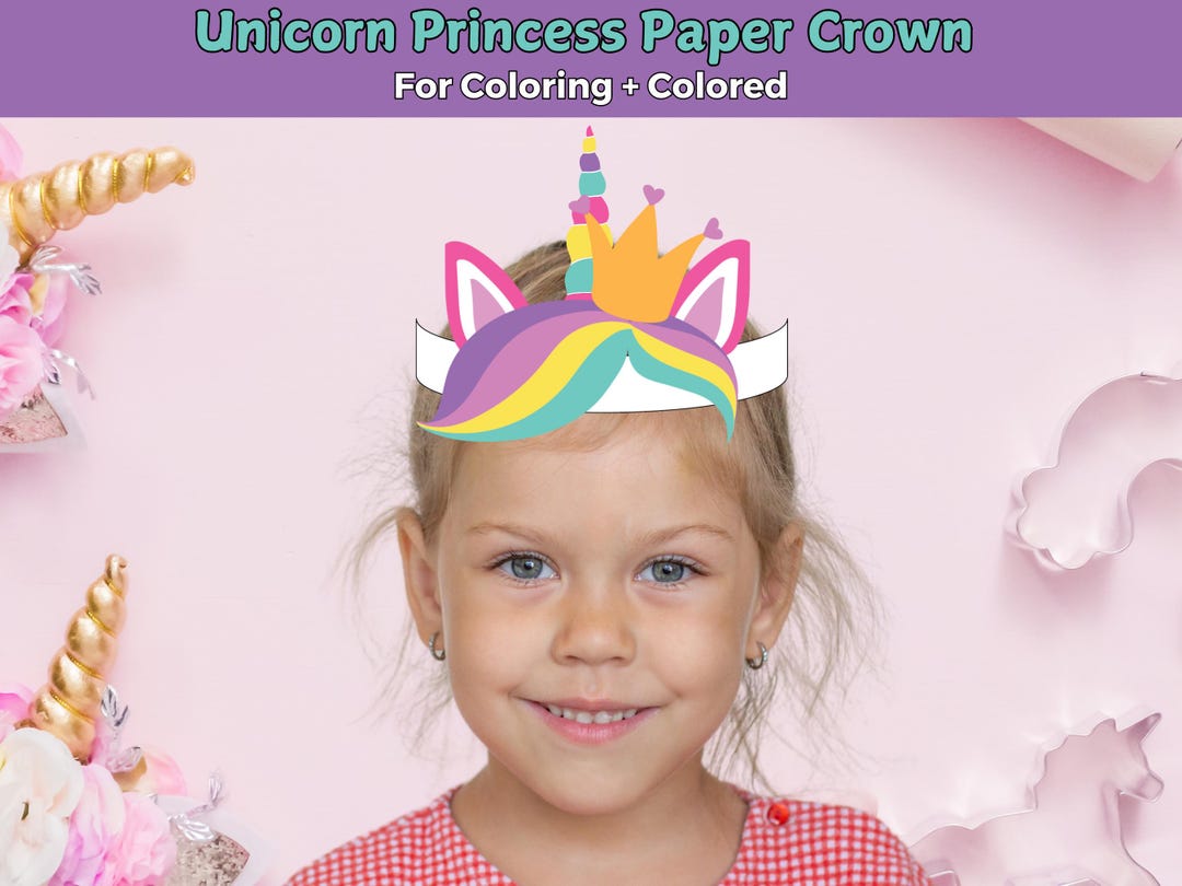 Unicorn Princess Paper Crown Template, Unicorn Kids Coloring Craft ...