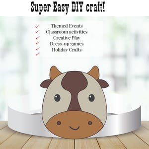 Cow Paper Hat Crown Craft, Cow Coloring Craft Paper Crown Template ...
