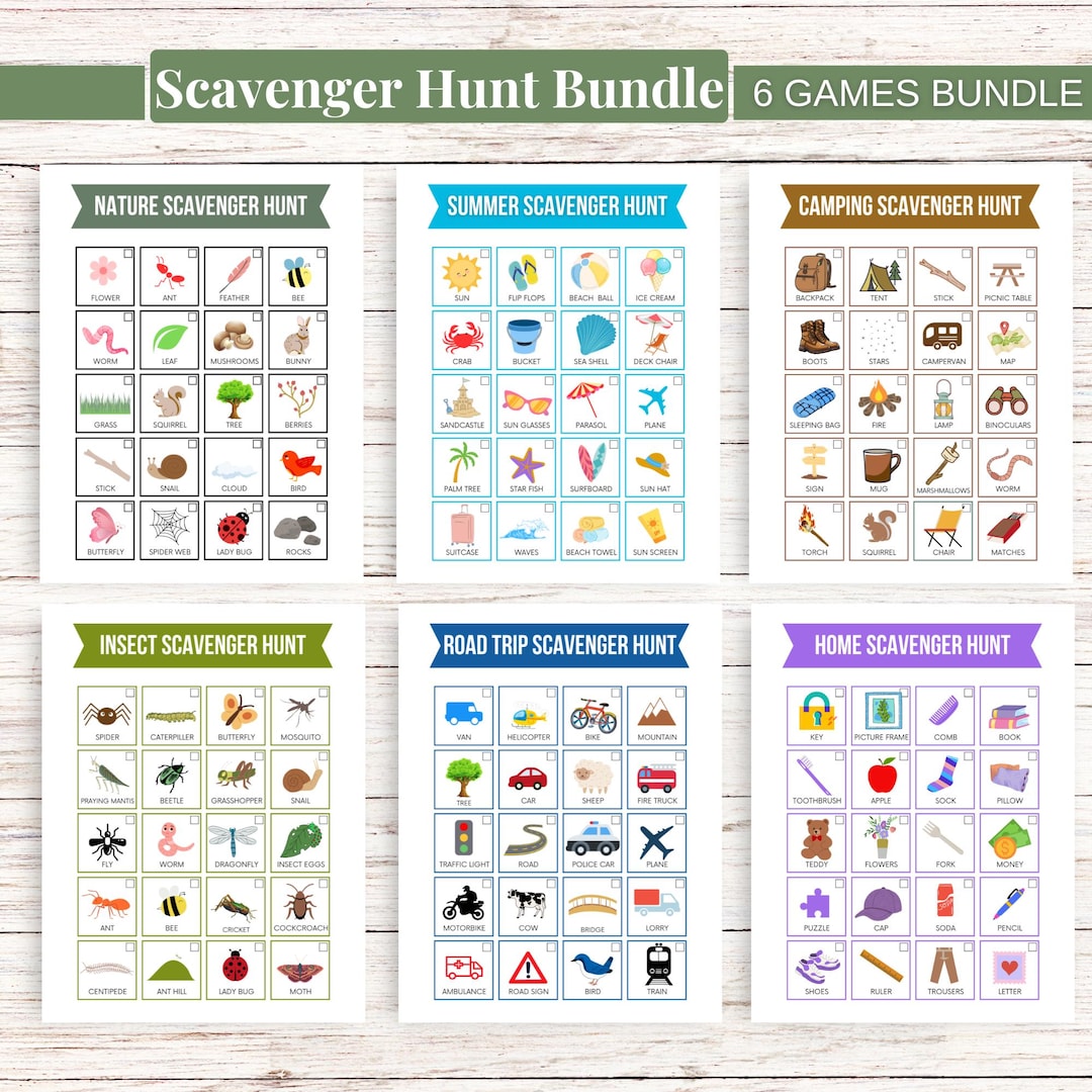 Printable Summer Scavenger Hunt Bundle, Nature Hunt Game, Indoor Games ...