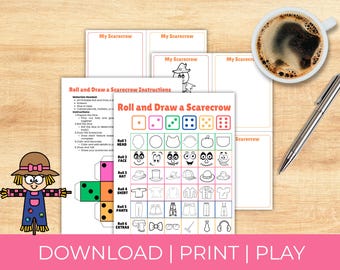 Roll a Scarecrow Dice Game Printable | Fall Party Kids Activities ...