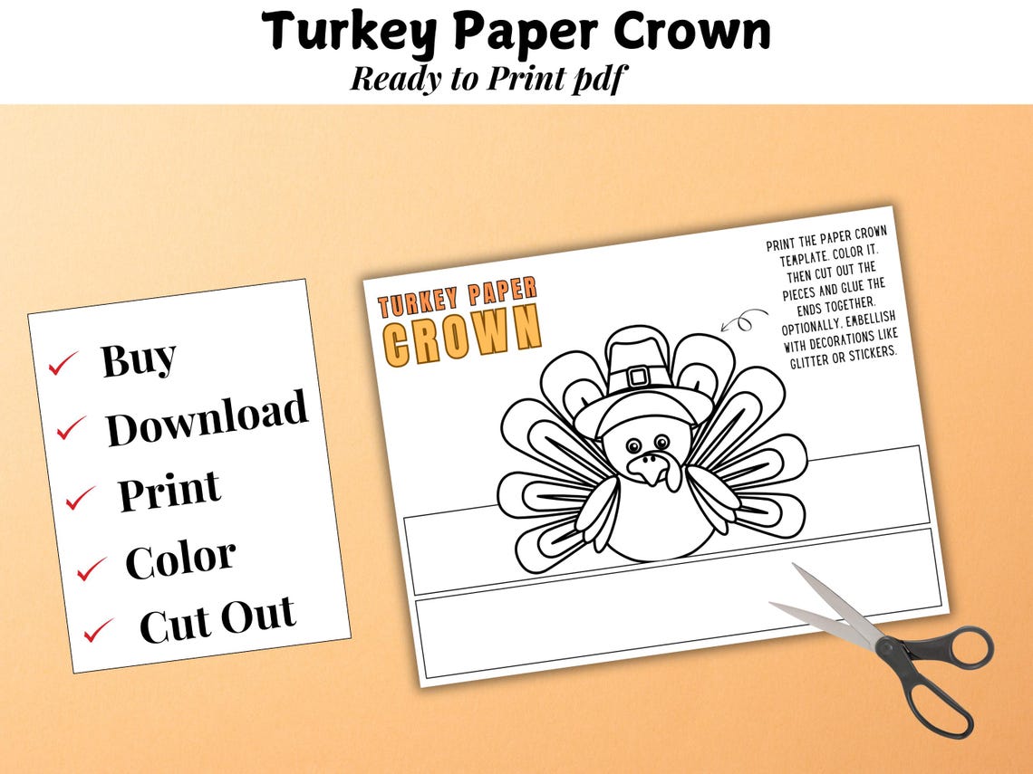 Turkey Paper Crown Template, Printable Kids Thanksgiving Craft, Holiday ...