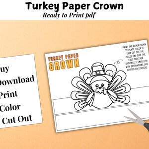 Turkey Paper Crown Template, Printable Kids Thanksgiving Craft, Holiday ...