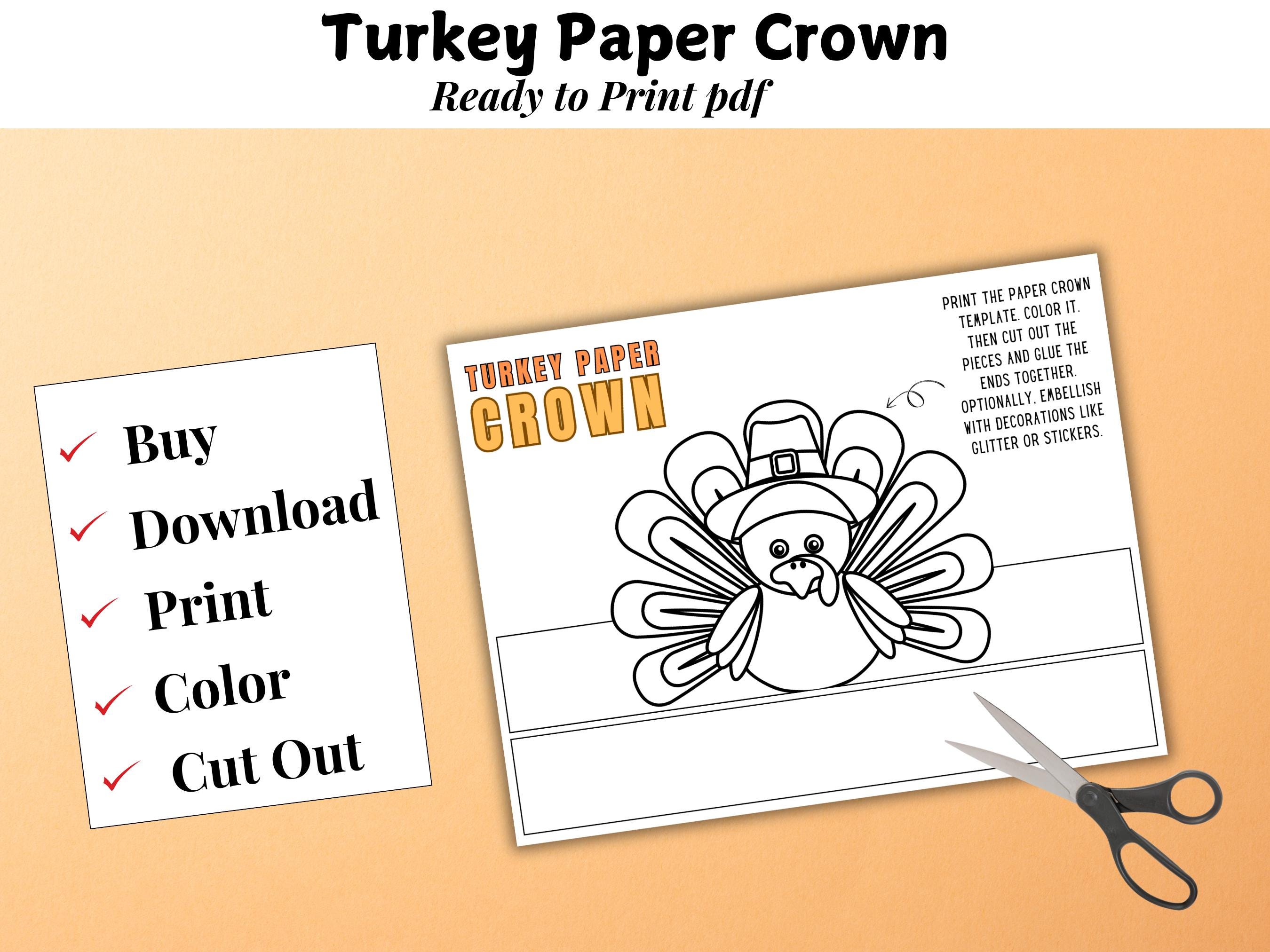 Turkey Paper Crown Template, Printable Kids Thanksgiving Craft, Holiday ...