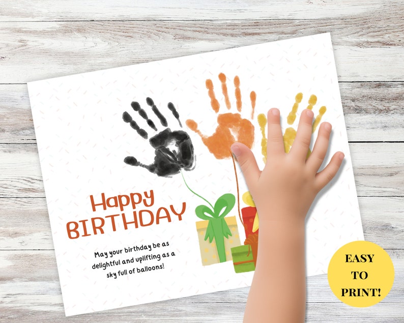 Happy Birthday Handprint Art Craft, Printable Birthday Gift, Baby ...