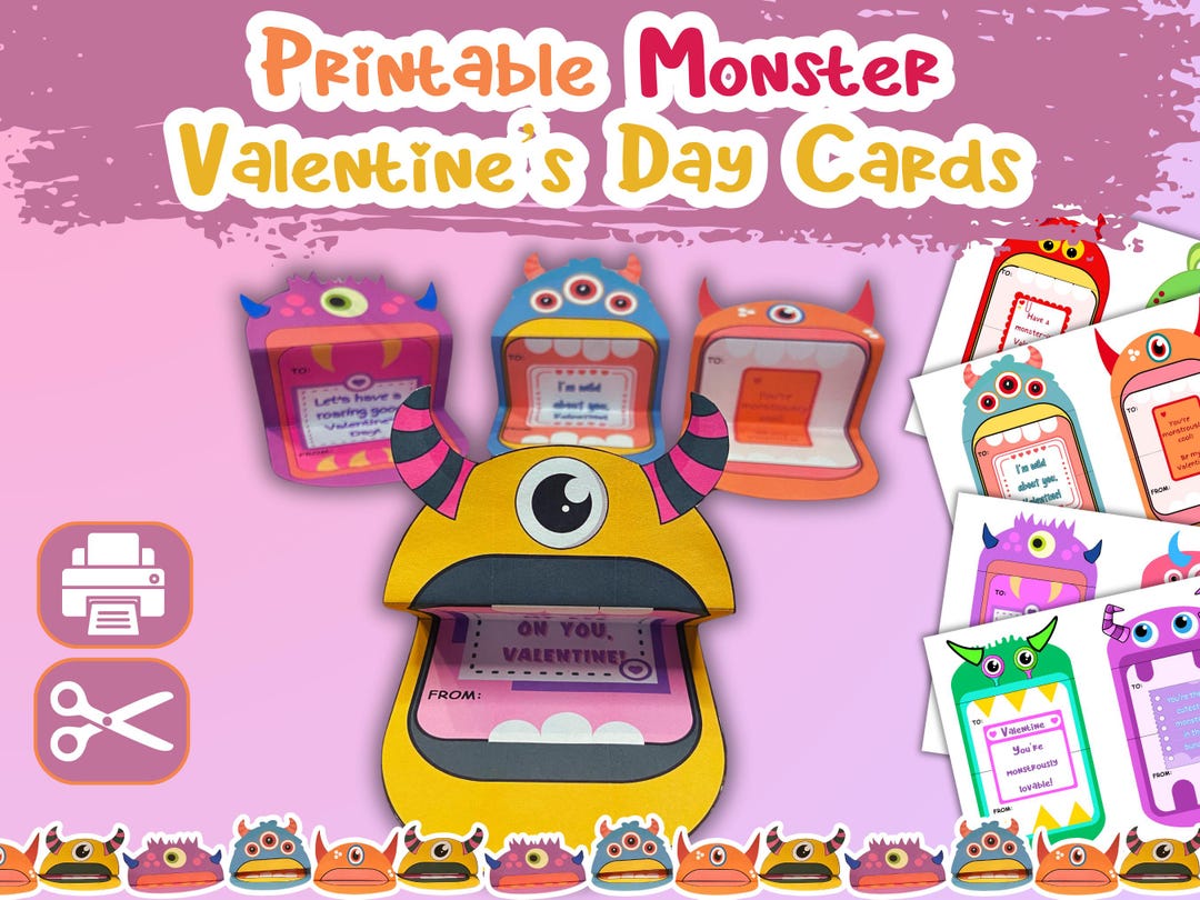 Printable Monster Valentine's Day Cards, Monster Gift Tags, Classroom ...