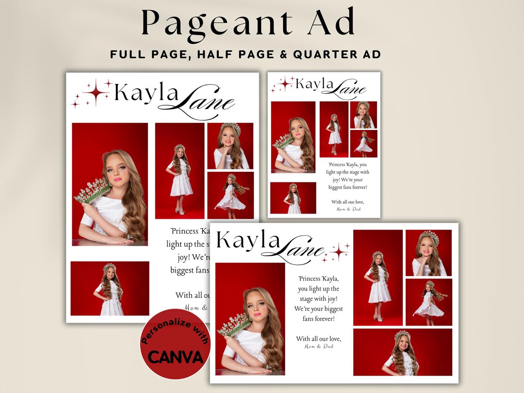 Editable Pageant Ad Template, Editable Pageant Tribute Ad, Full Page ...