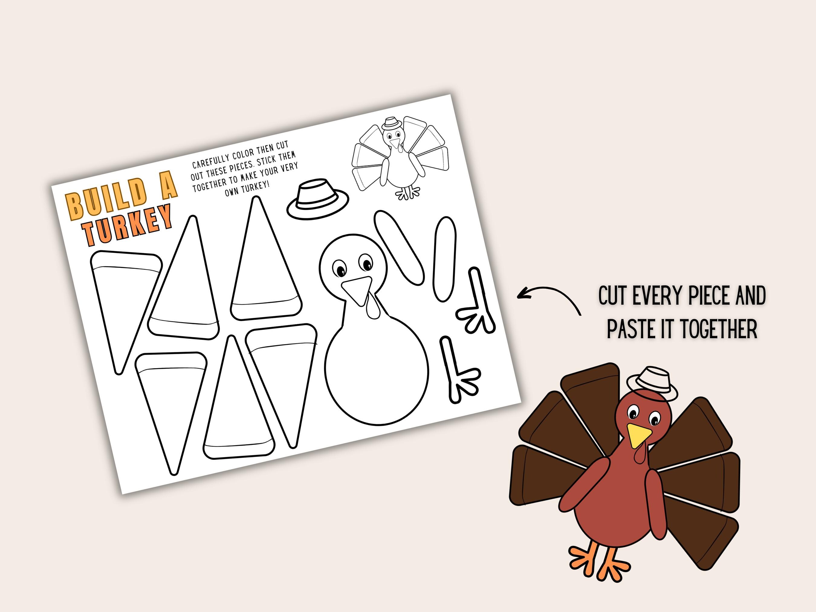 Build a Turkey Cut & Paste Craft, Fall Kids Craft, Printable ...