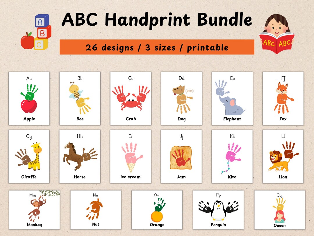 Animal Alphabet Handprint Art Craft Bundle, A-Z Alphabet Footprint Art ...