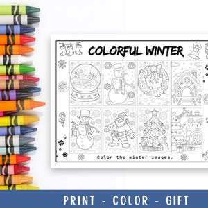 Printable Winter Coloring Page, Christmas Activity Placemat, Winter ...