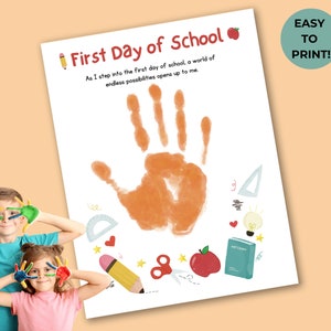 First Day of School Handprint Art Craft Back to School Printable First ...