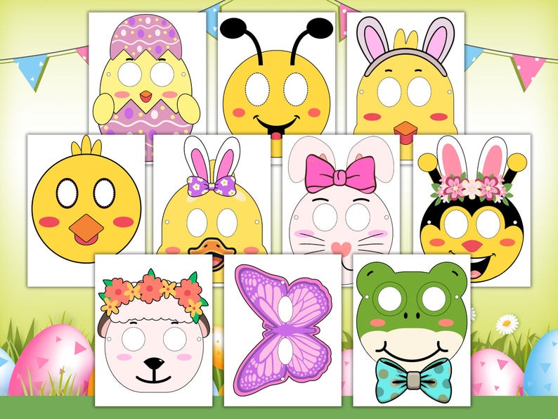 Easter Bunny Masks Printable – 19 Page Kids Coloring & Craft Activity ...