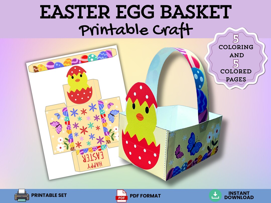 Easter Egg Basket Craft Printable, Easter Coloring, Easter Activities ...