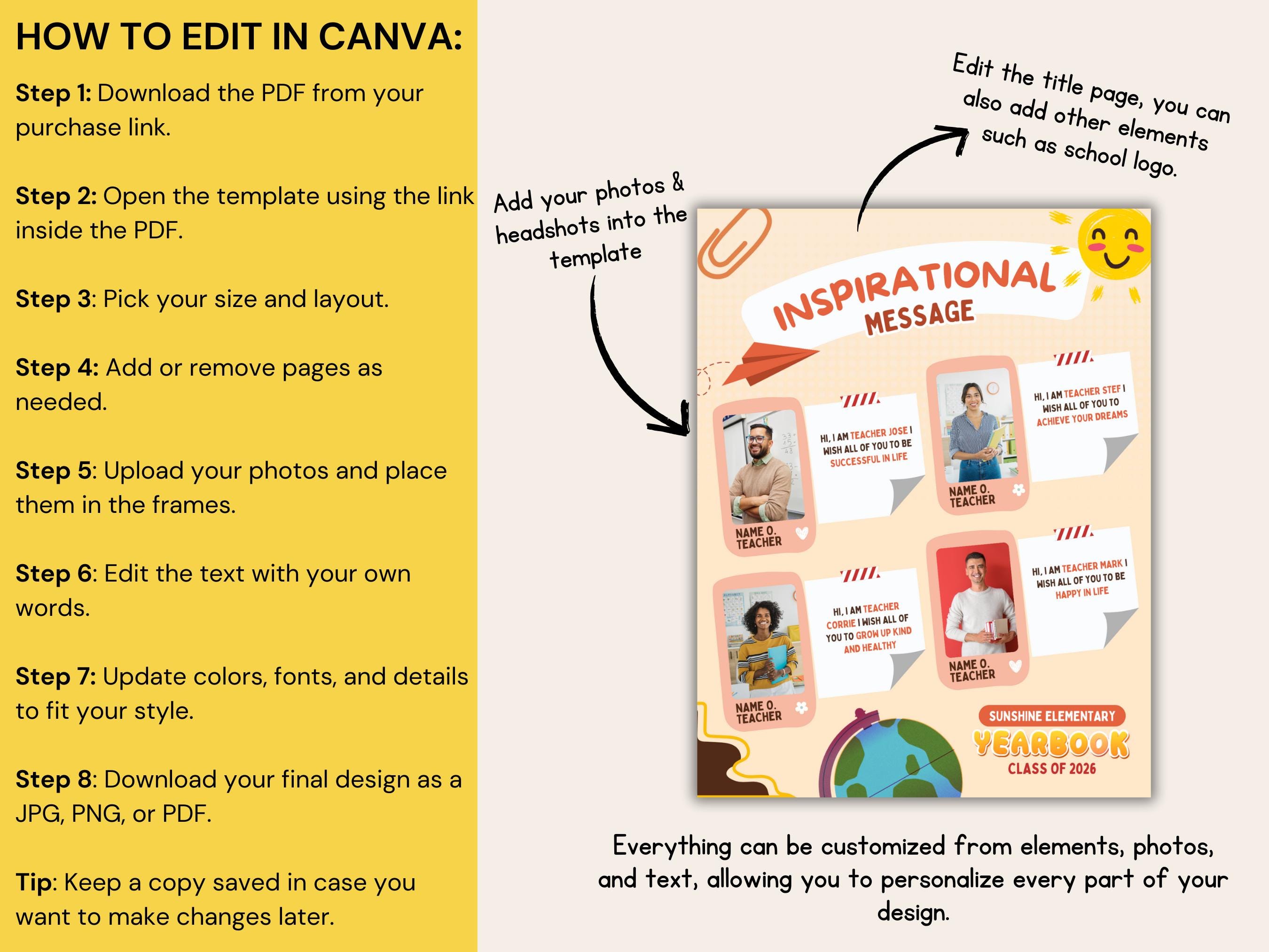 Elementary Yearbook Template, Editable Canva School Memory Book, End-of ...