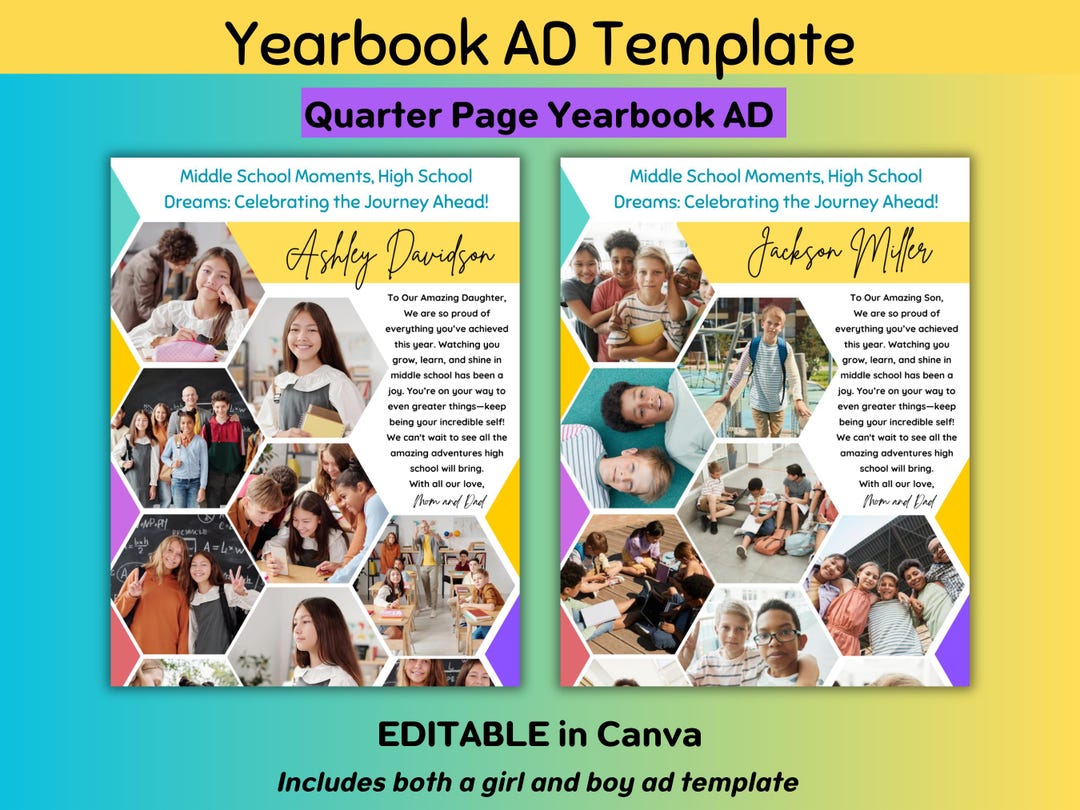 Middle School Yearbook Ad Template, Quarter Page Middle School Ad ...