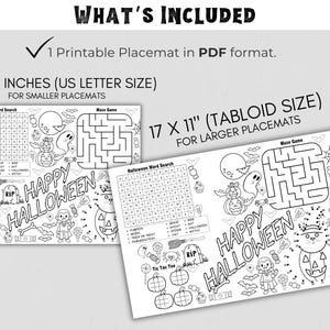 Halloween Kids Activity Placemat, Halloween Coloring Page, Printable ...