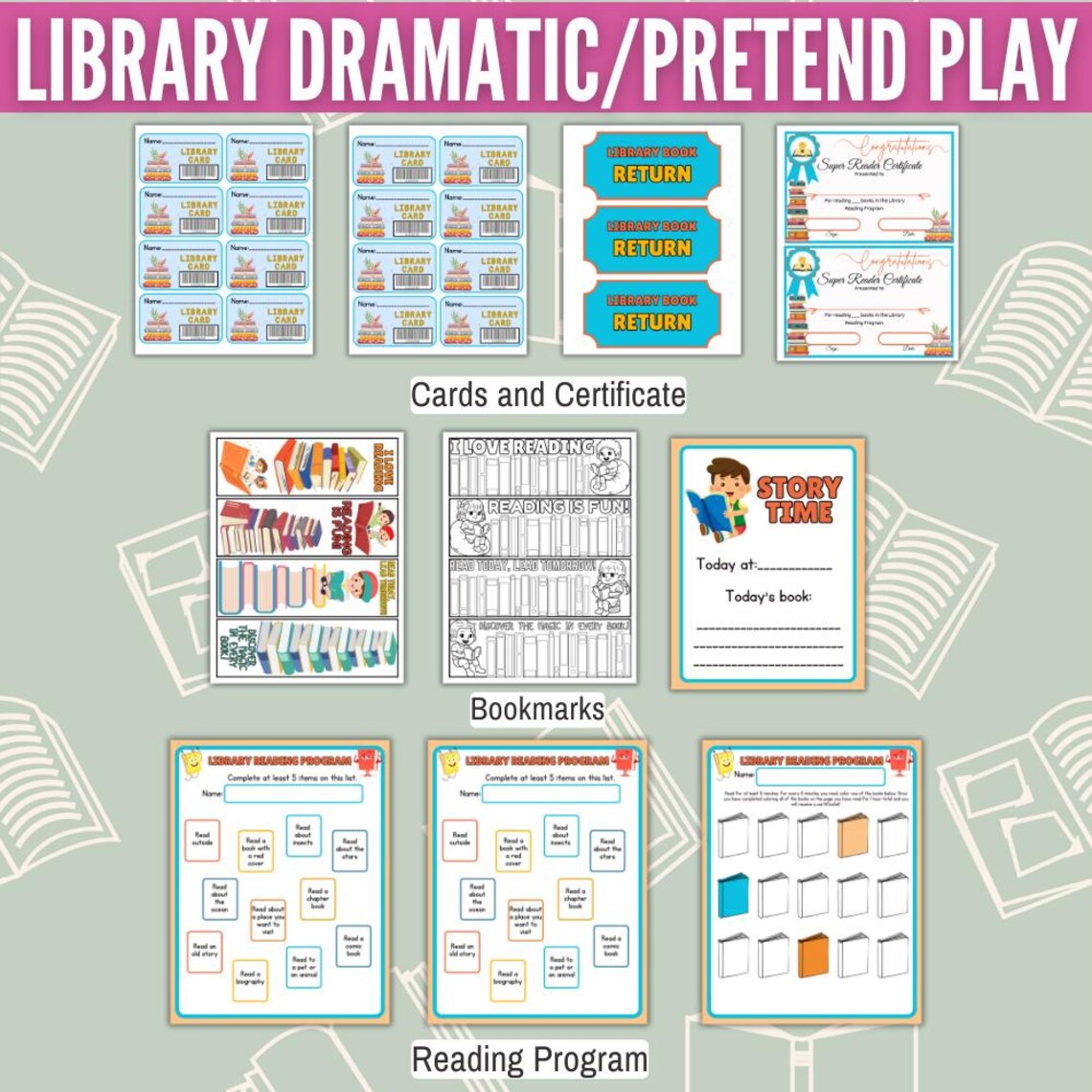 Library Dramatic Play Kit, Library Pretend Play Printables, Reading ...