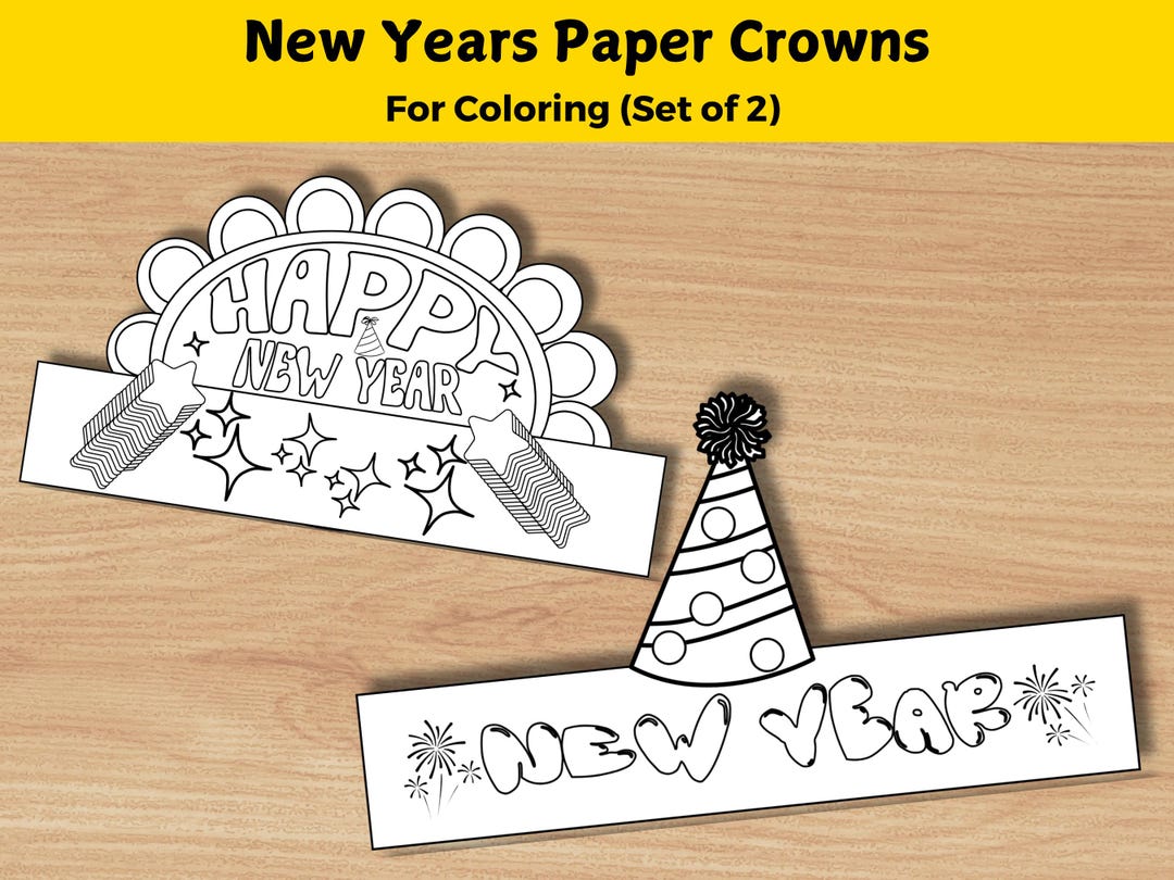 Printable New Year Party Hat Crown – Kids Coloring Activity Paper Hat ...