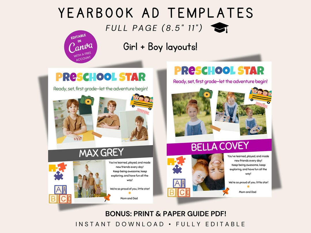 Editable Preschool Yearbook Ad Template, Full Page (digital Download ...