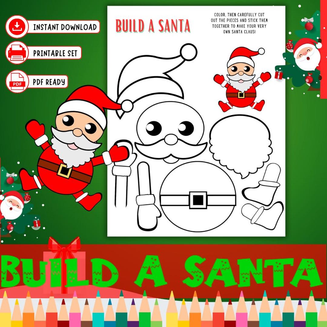 Build-a-santa Craft for Kids, Holiday Coloring & Cut-and-paste Activity ...