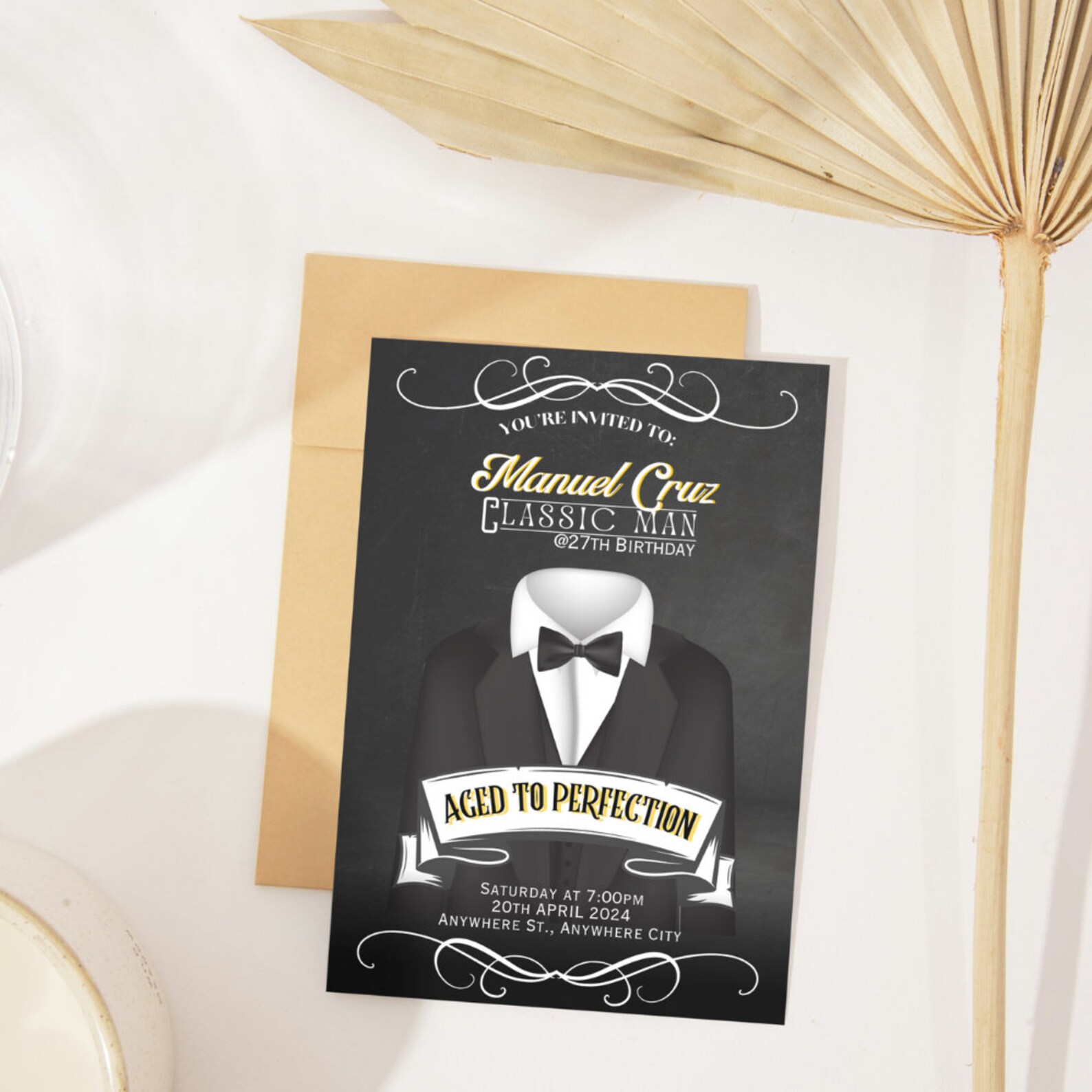 Classic Birthday Invitation Tuxedo Classic Man Invitation Tuxedo ...