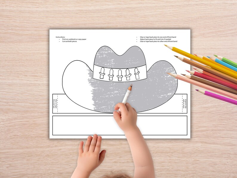 Cowboy Hat Paper Crown, Coloring Craft for Kids, Cowgirl & Cowboy ...