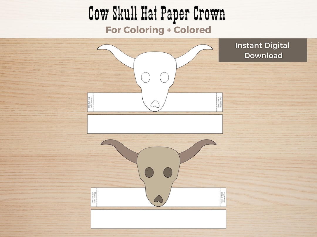 Cow Skull Paper Hat Crown Craft, Cow Coloring Craft, Paper Crown ...