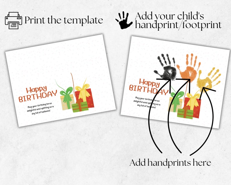 Happy Birthday Handprint Art Craft, Printable Birthday Gift, Baby ...
