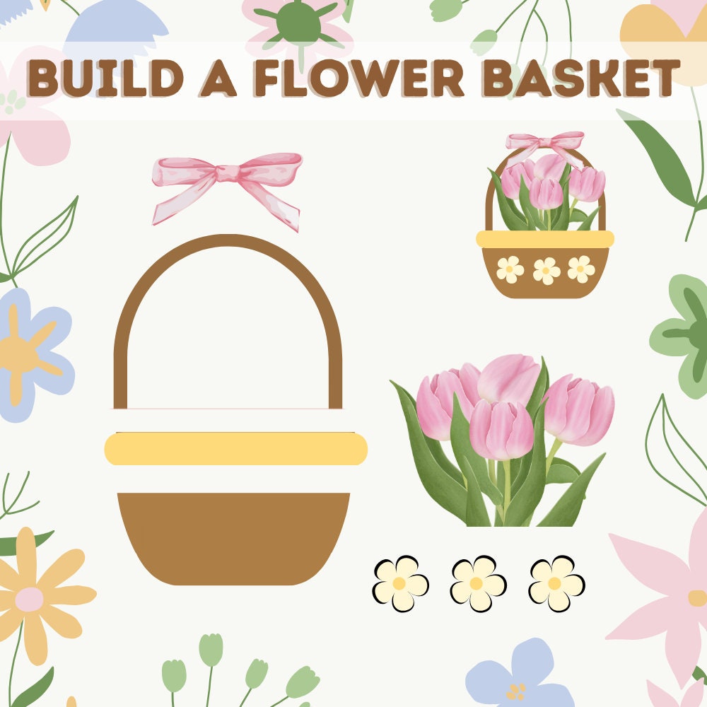 Spring Cut & Glue Activity, Build a Flower Basket Cut and Glue Craft ...