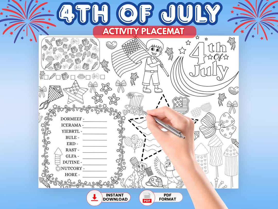 4th of July Activity Placemat, Fourth of July Printable, Kids Activity ...